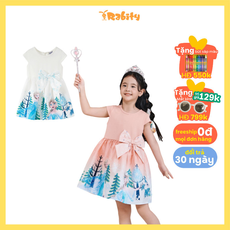 [Quà 1/6 đơn từ 249K] Đầm kiểu bé gái Rabity sát nách cotton in hình Công chúa Elsa bản quyền ...