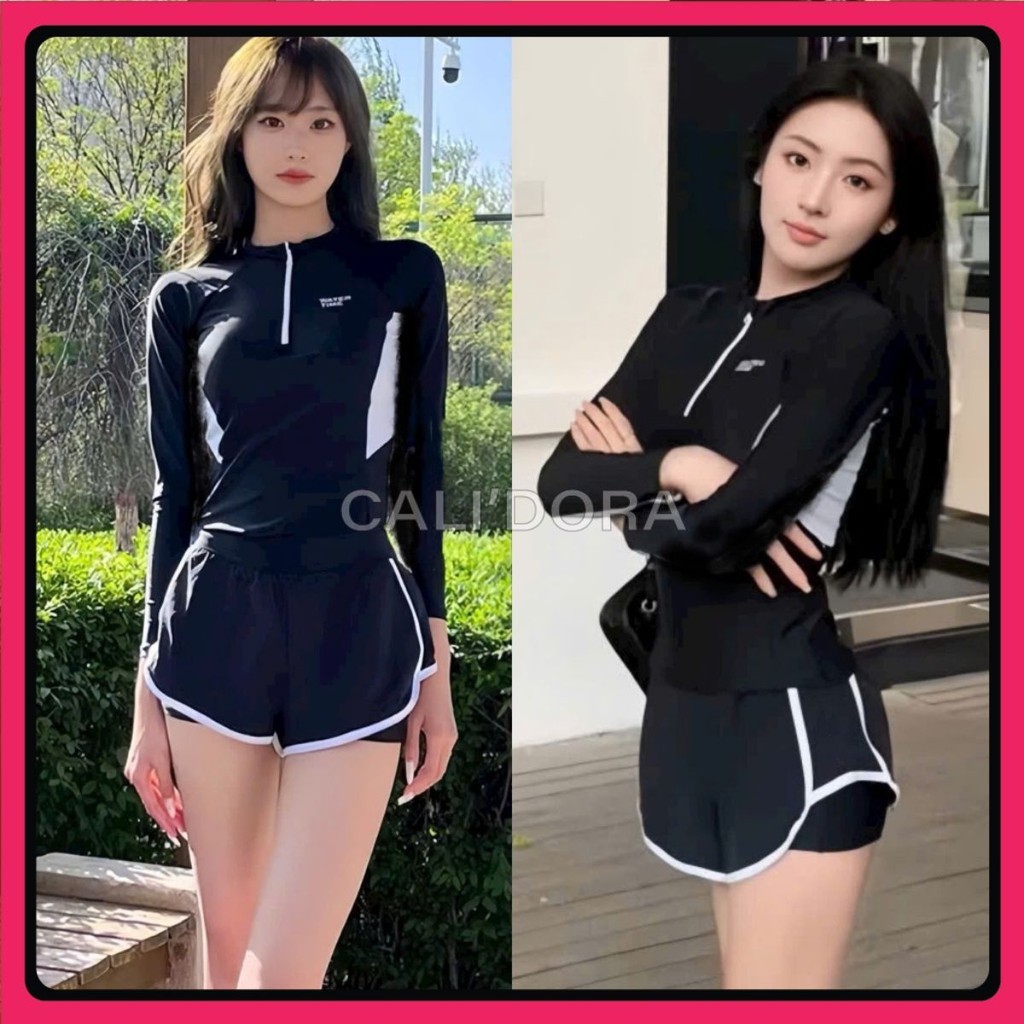 Bộ Đồ Bơi Biển Nữ Rời Bikini Sport CALI'DORA Cộc Tay Vải 2 Lớp Quần Giả ...