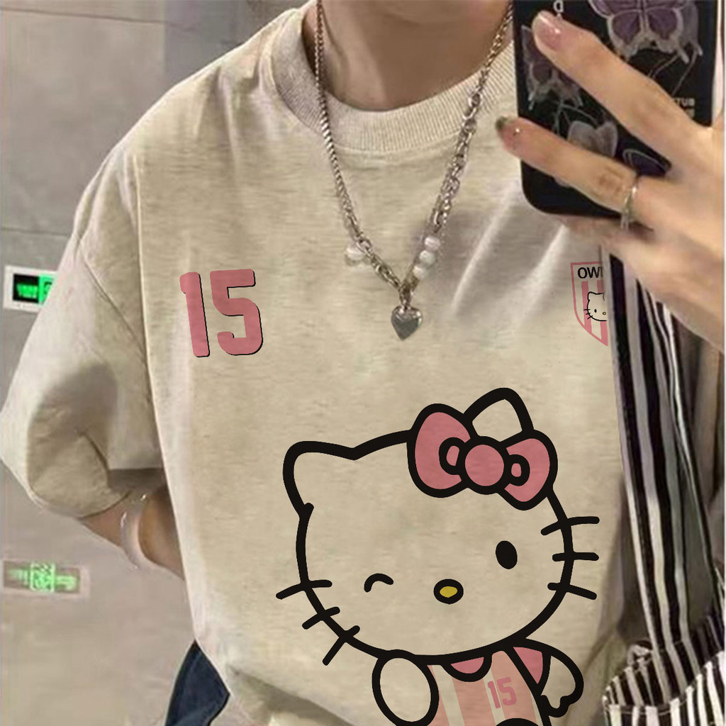 Áo phông nữ form rộng Xám cổ tròn áo thun Hello Kitty in hình ulzzang ...