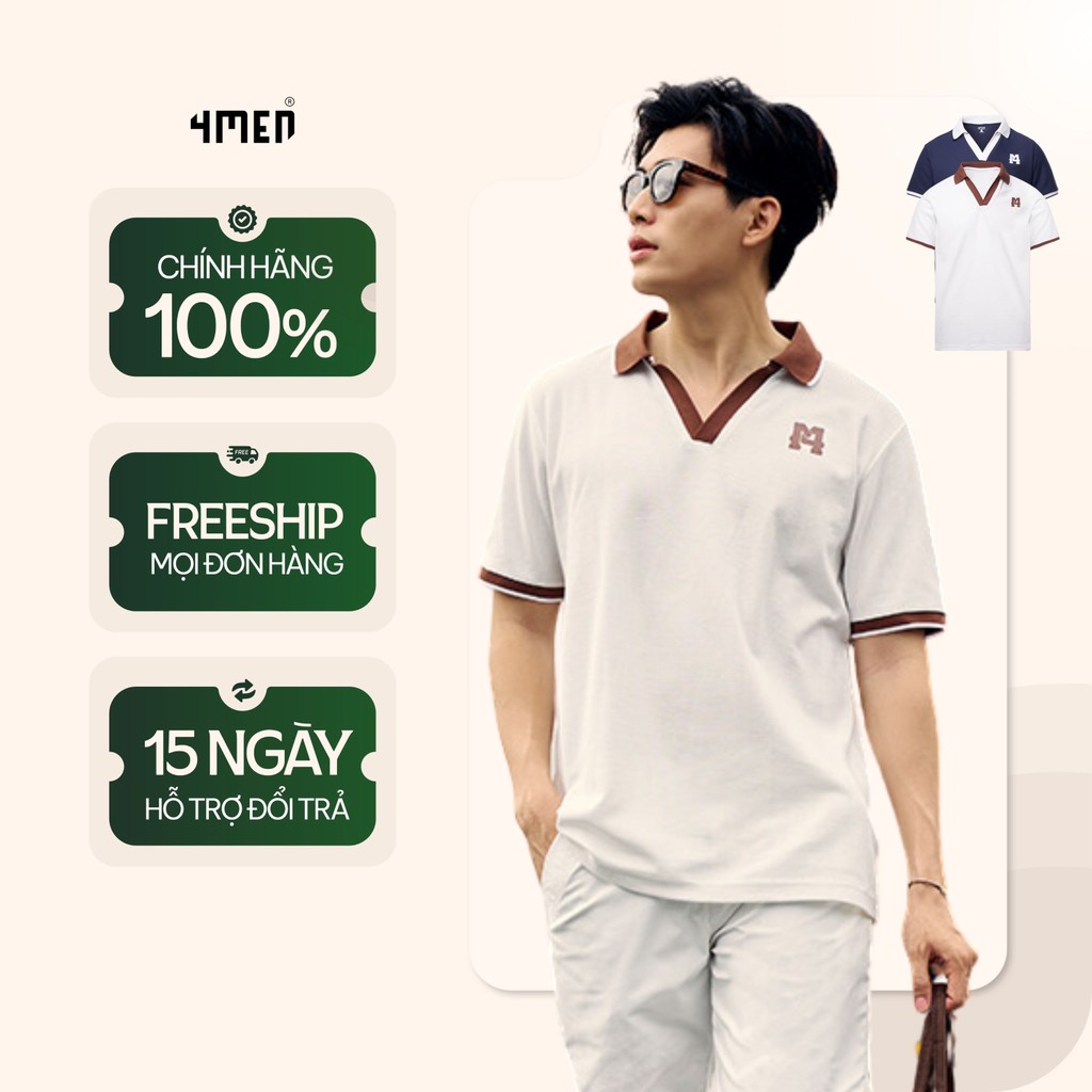 Áo Polo Nam 4MEN Cổ Tim In Chữ M Form Regular PO147 trẻ trung, hiện đại ...
