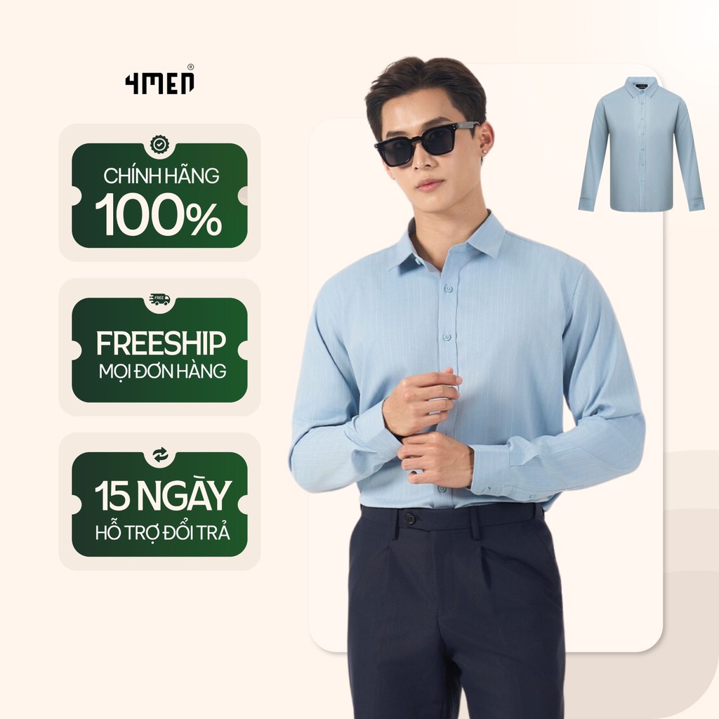 Áo Sơ Mi Nam 4MEN SM156 Vải Bamboo Thêu Gentlemen Ở Măng Séc Form Slimfit basic, thanh lịch, dễ ...