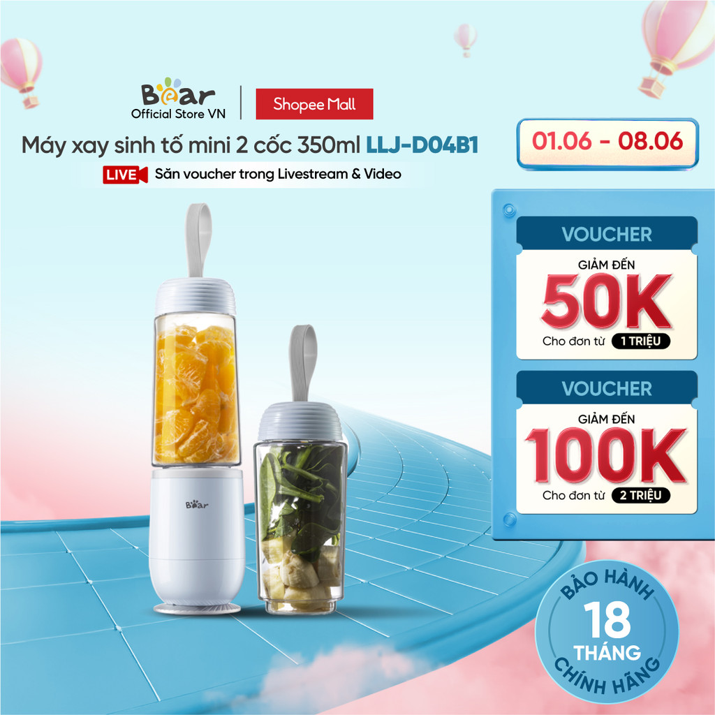 (QT) Máy Xay Sinh Tố Mini, Cốc Cầm Tay Bear LLJ-D04B1, 2 Cốc x 350ML - Chính Hãng | Shopee Việt Nam