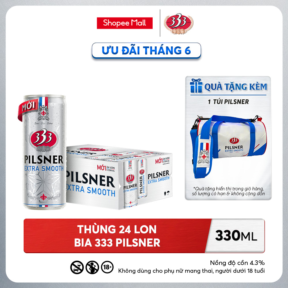 Nồng Độ Cồn 4.3% - Thùng 24 Lon Bia 333 Pilsner 330ml | Shopee Việt Nam