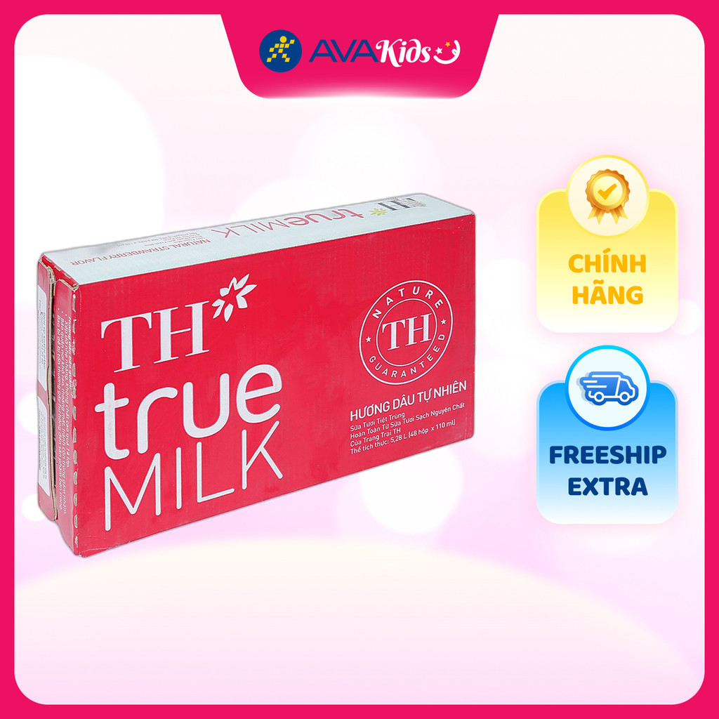 Thùng 48 Hộp Sữa Tươi Tiệt Trùng Th True Milk Có đường Hương Dâu 110 Ml