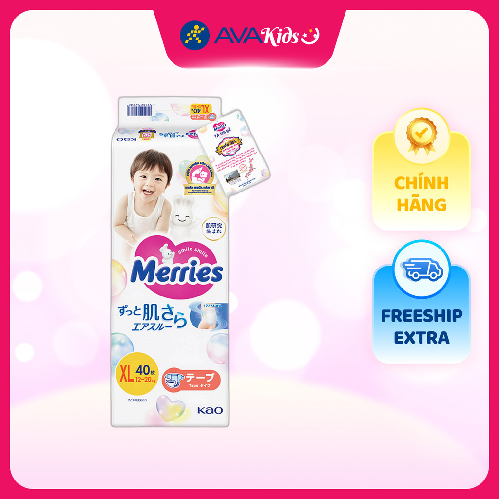 Tã dán Merries size XL 40 miếng - Dành cho trẻ cân nặng từ 12 - 20 kg ...