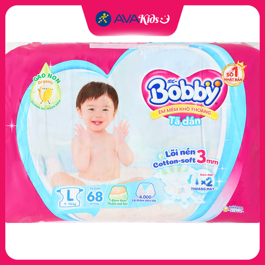 Tã dán Bobby size L 68 miếng (9 - 14 kg) | Shopee Việt Nam