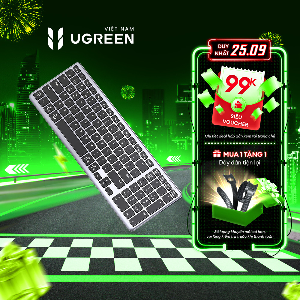 Bàn phím pin sạc không dây UGREEN KU005 | Kết nối 4 thiết bị | Pin sạc dung lượng 400mAh | Bảo ...