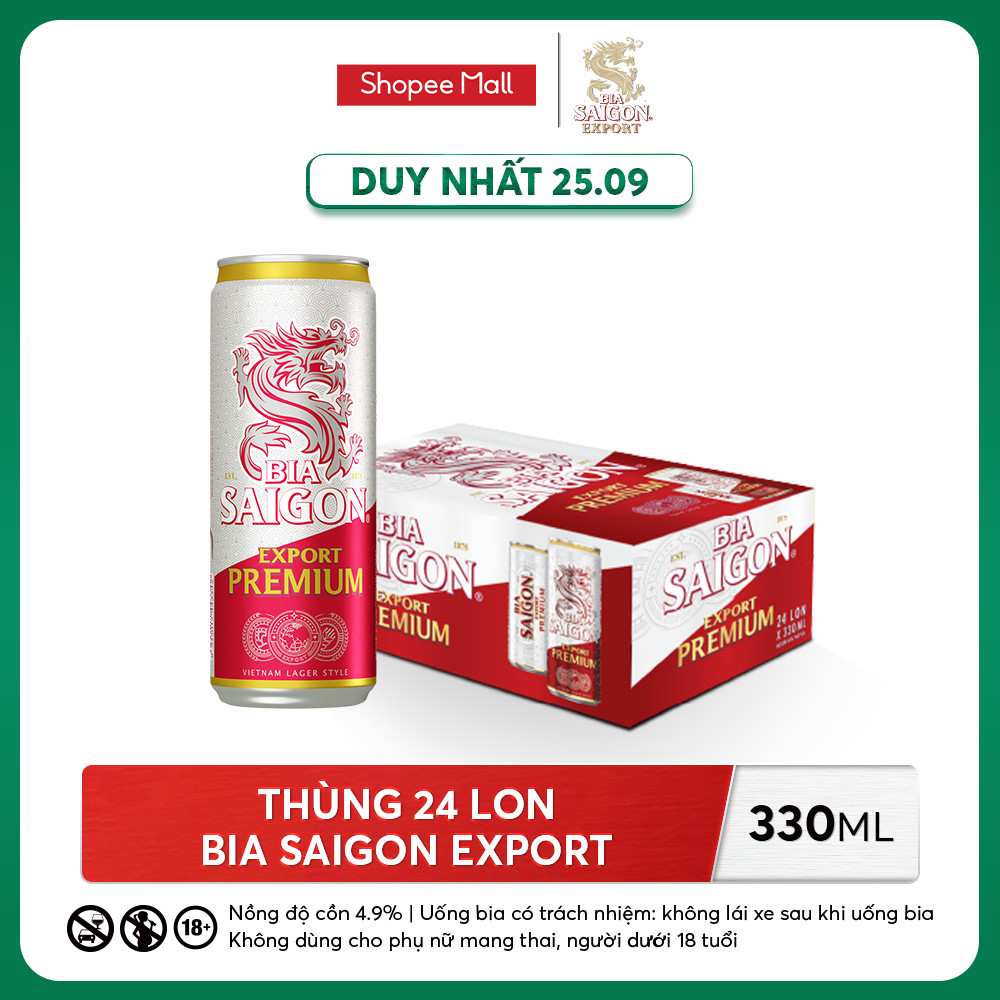 Thùng 24 lon bia Sài Gòn Export Premium - 330ml/lon | Shopee Việt Nam