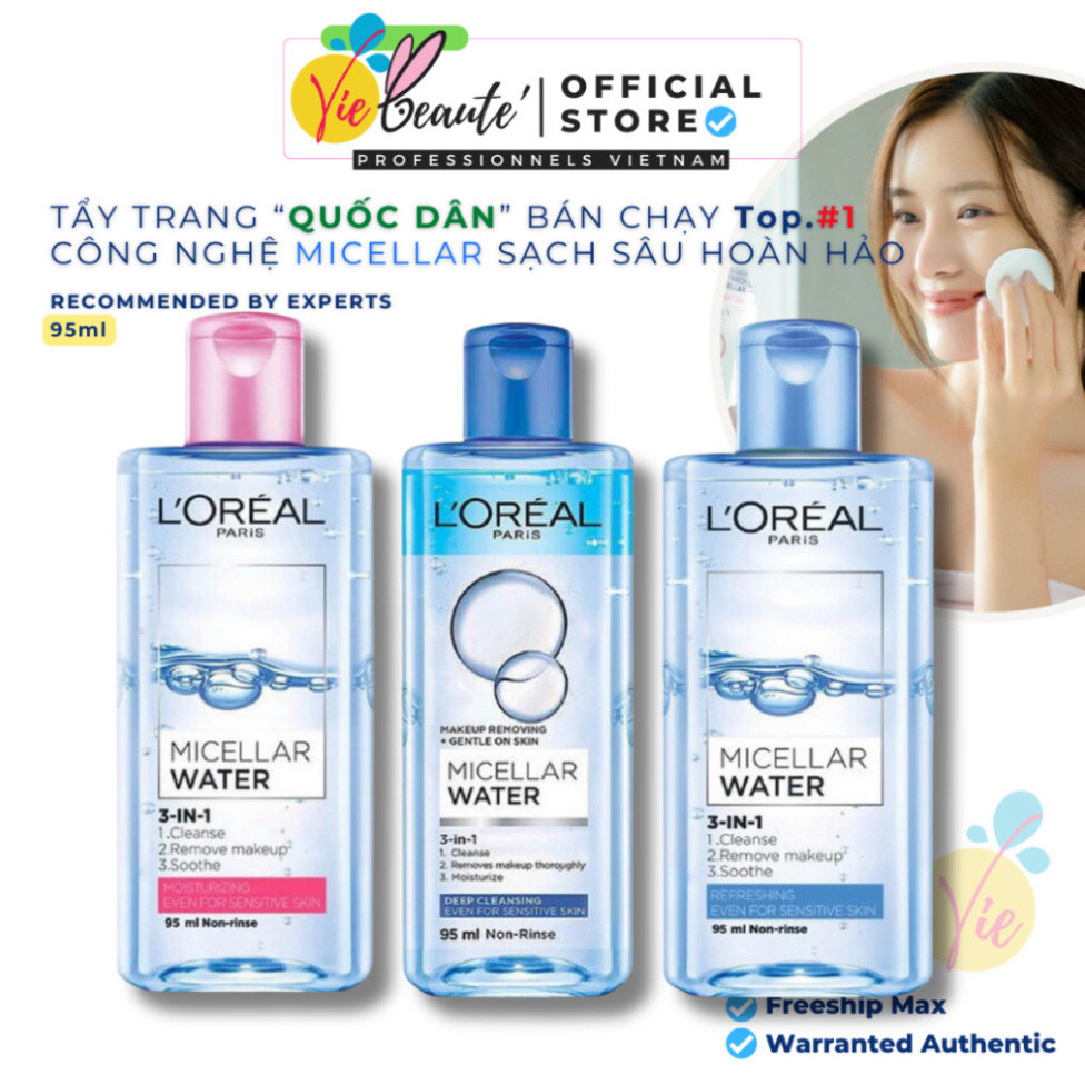 Nước tẩy trang L'Oreal Paris Micellar Water 3-in-1 sạch sâu cho da nhạy cảm | Shopee Việt Nam