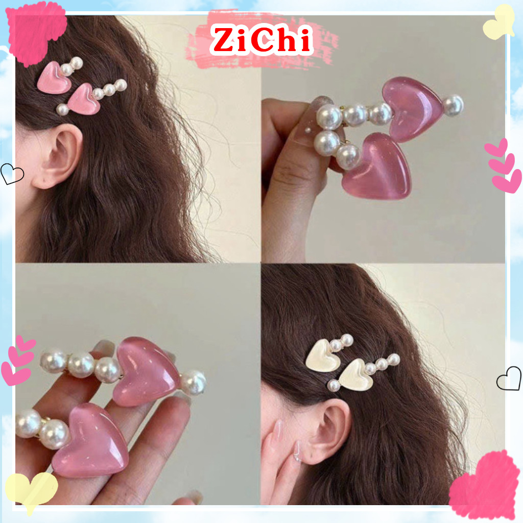 Set 2 kẹp tóc mái đính trái tim dễ thương sang chảnh dành cho nữ ZiChi ...