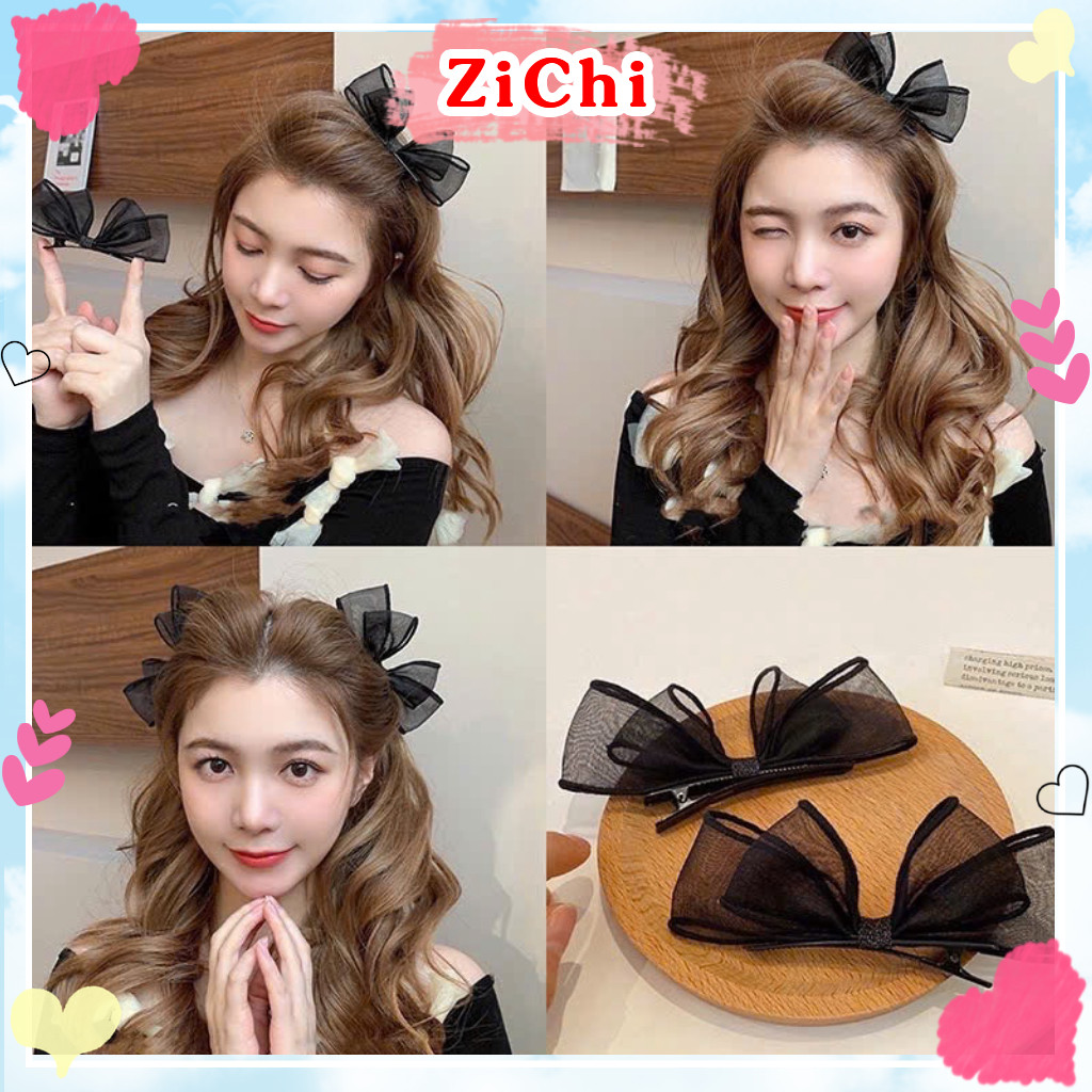Kẹp tóc nơ voan 3 chiều kiểu ZiChi, kẹp nơ tiểu thư cute dành cho nữ NO412 | Shopee Việt Nam