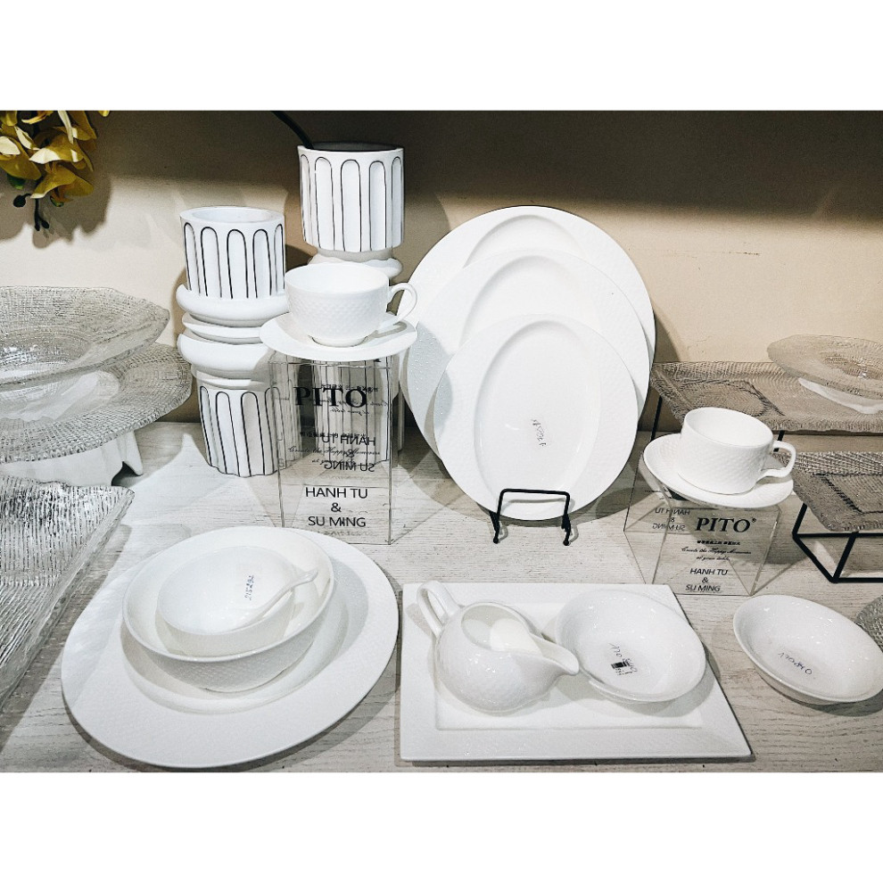 [Lẻ] Bát Đĩa Sứ Trắng Cao Cấp Diamond PITO, Bát Đĩa Sứ Sang Trọng, An ...