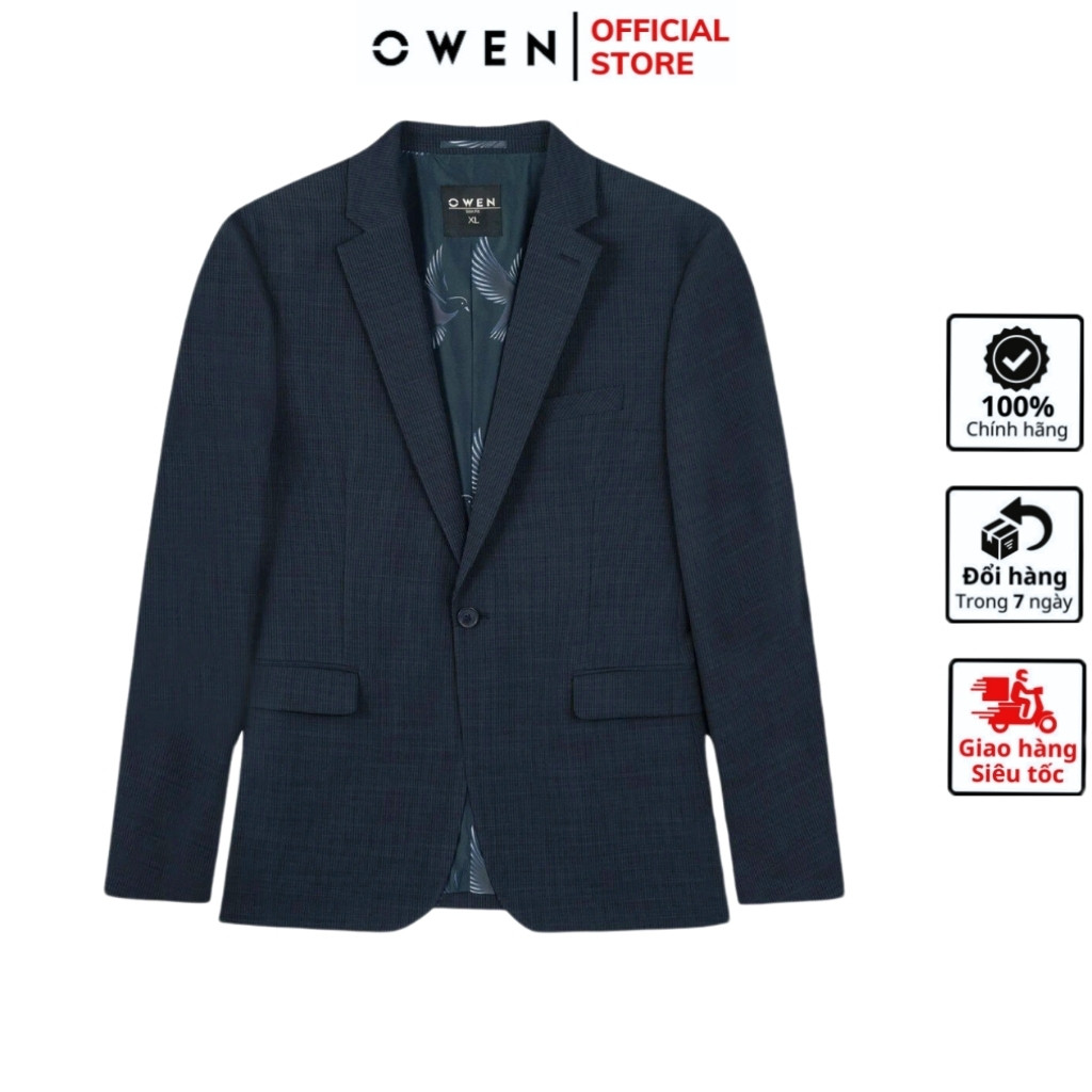 Áo demi nam công sở cao cấp OWEN BL231689 blazer màu xanh navy kẻ chìm ...