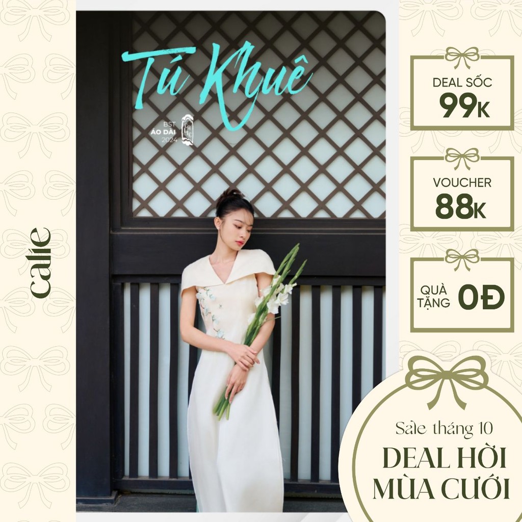 SET Áo dài Tú Khuế vai chờm thêu đính hoa 3D tiểu thư CALIE AD007 | Shopee Việt Nam