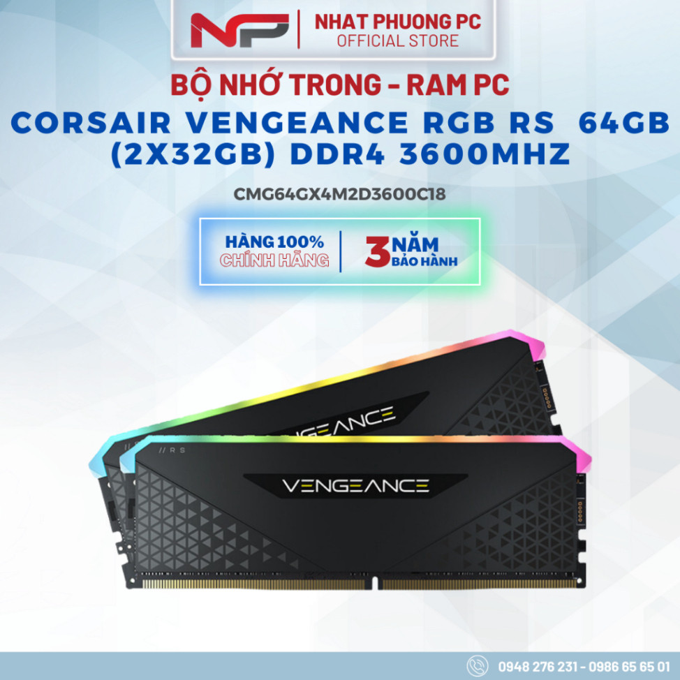 Ram Desktop Corsair Vengeance RGB RS (CMG64GX4M2D3600C18) 64GB (2x32GB ...