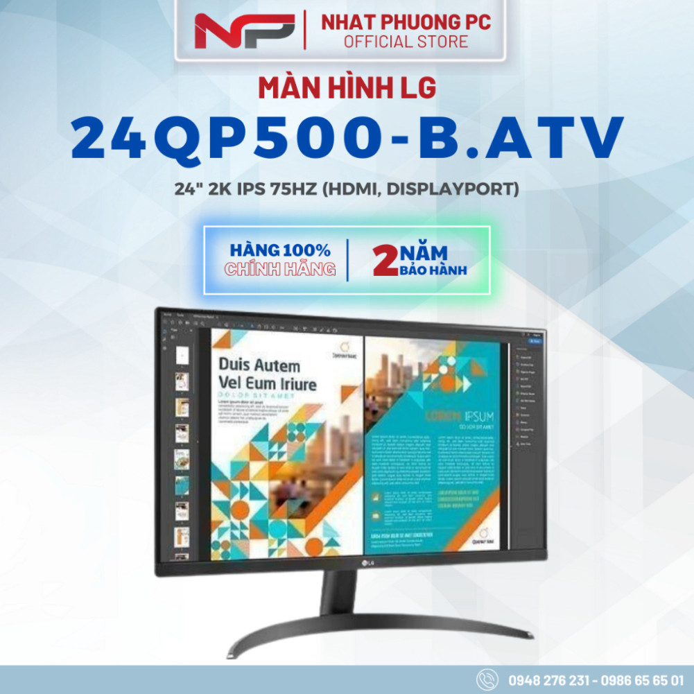 Màn hình đồ hoạ LG 24QP500-B.ATV 24" 2K IPS 75Hz (HDMI, Displayport) - Chính hãng(Bảo hành 24 ...