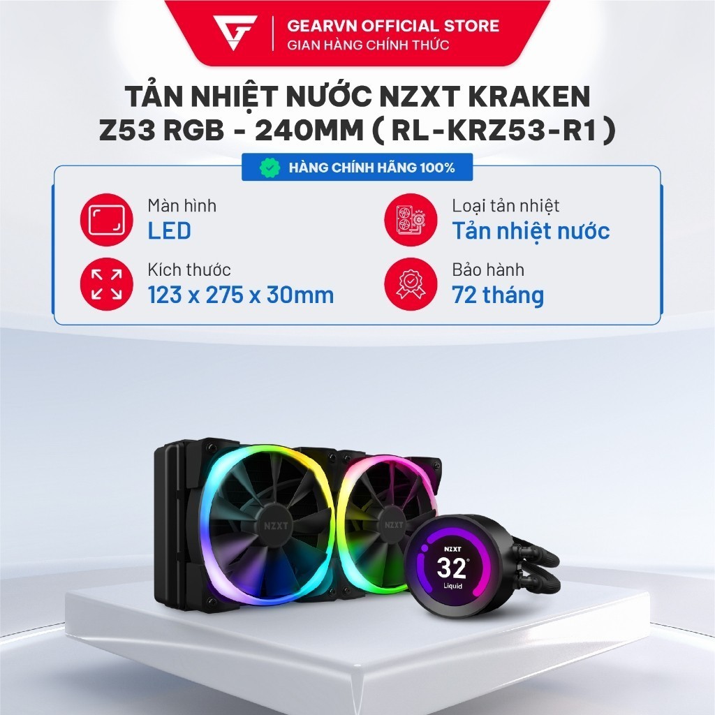 Tản nhiệt nước NZXT Kraken Z53 RGB - 240mm ( RL-KRZ53-R1 ) | Shopee ...