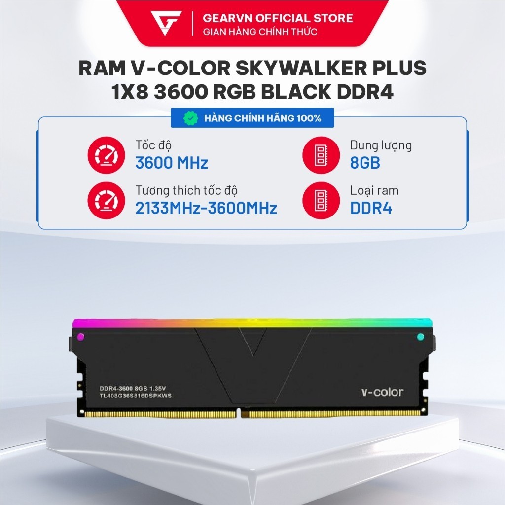 Ram V-Color Skywalker Plus 1x8 3600 RGB Silver/ Black DDR4 | Shopee ...