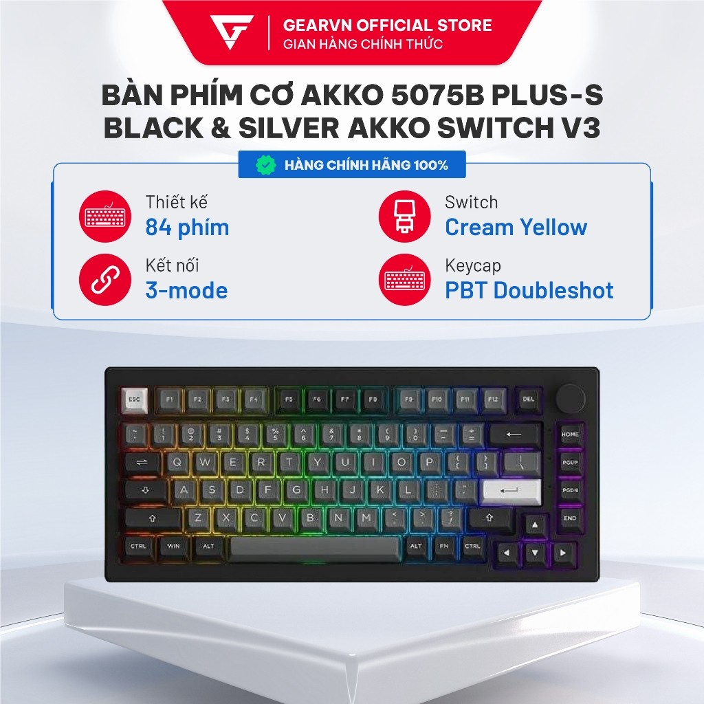 Bàn phím cơ AKKO 5075B Plus-S Black & Silver Akko Switch v3 Cream ...