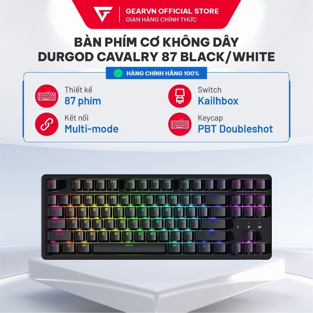 Bàn Phím Cơ Không Dây Durgod Cavalry 87 Black White Kailh Turbo Silent ...