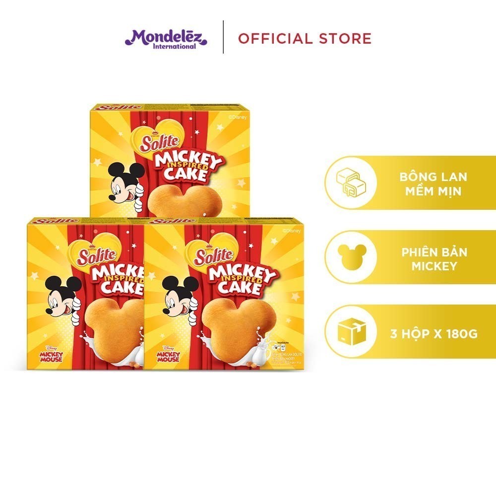 Bánh bông lan Solite phiên bản Mickey combo 3 hộp 180g | Shopee Việt Nam