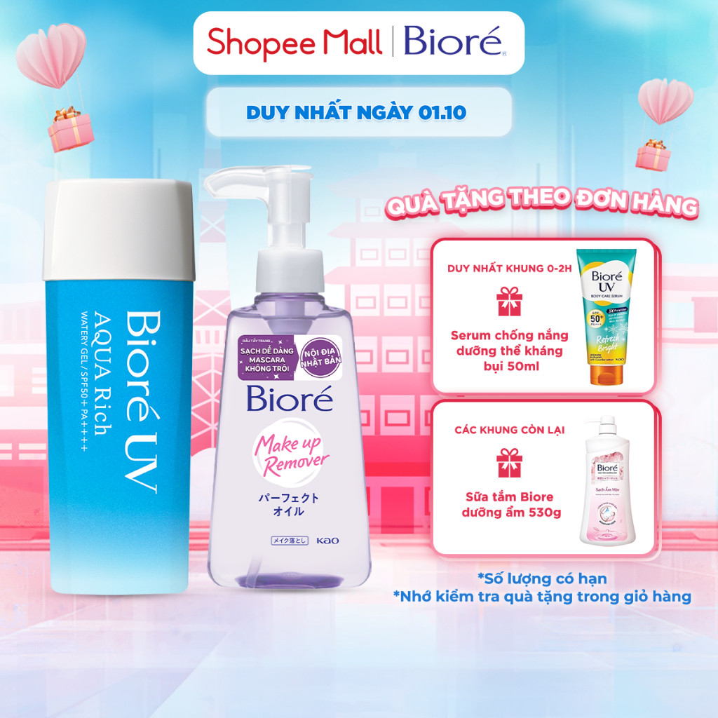 Combo Gel Chống Nắng Dưỡng Ẩm Biore UV Aqua Rich 90ml và Dầu Tẩy Trang ...