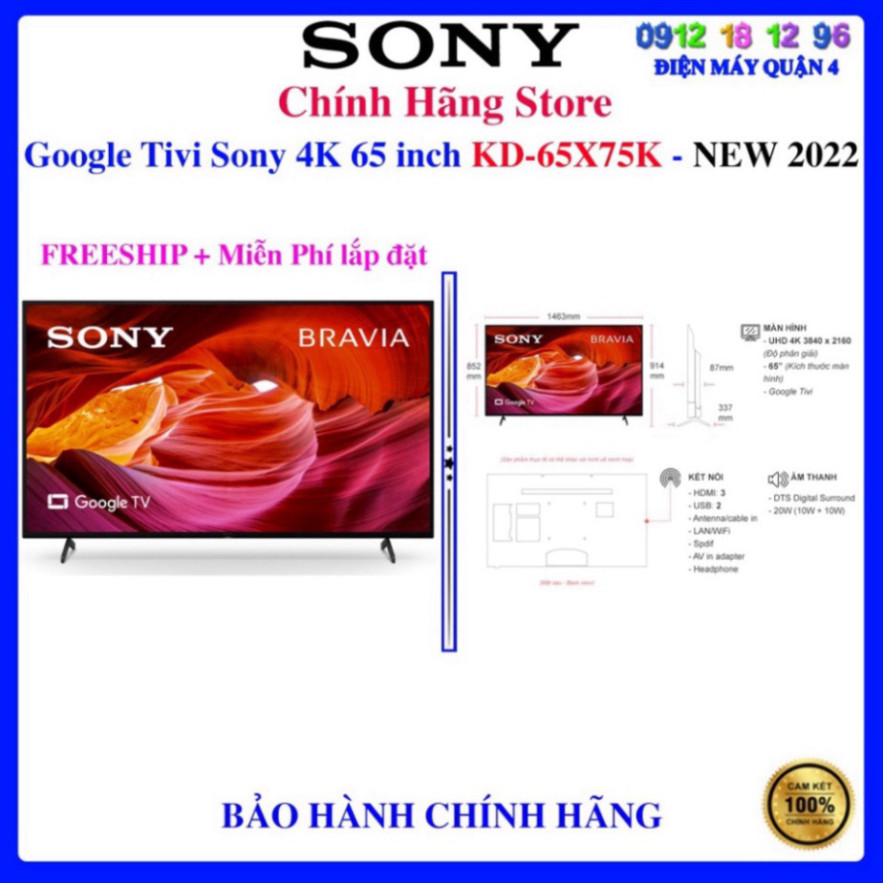 chính hãng chính hãng chính hãng [Sony 65X75K] Google Tivi Sony 4K 65 ...