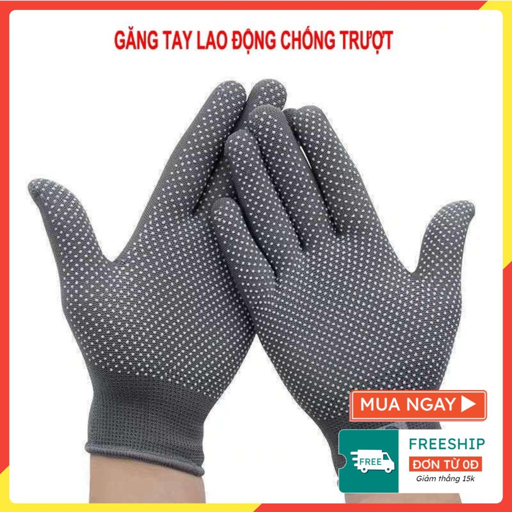SET 12 ĐÔI Găng Tay Lao Động Co Dãn 4 Có Hạt Chống Trơn Màu Đen - Găng ...