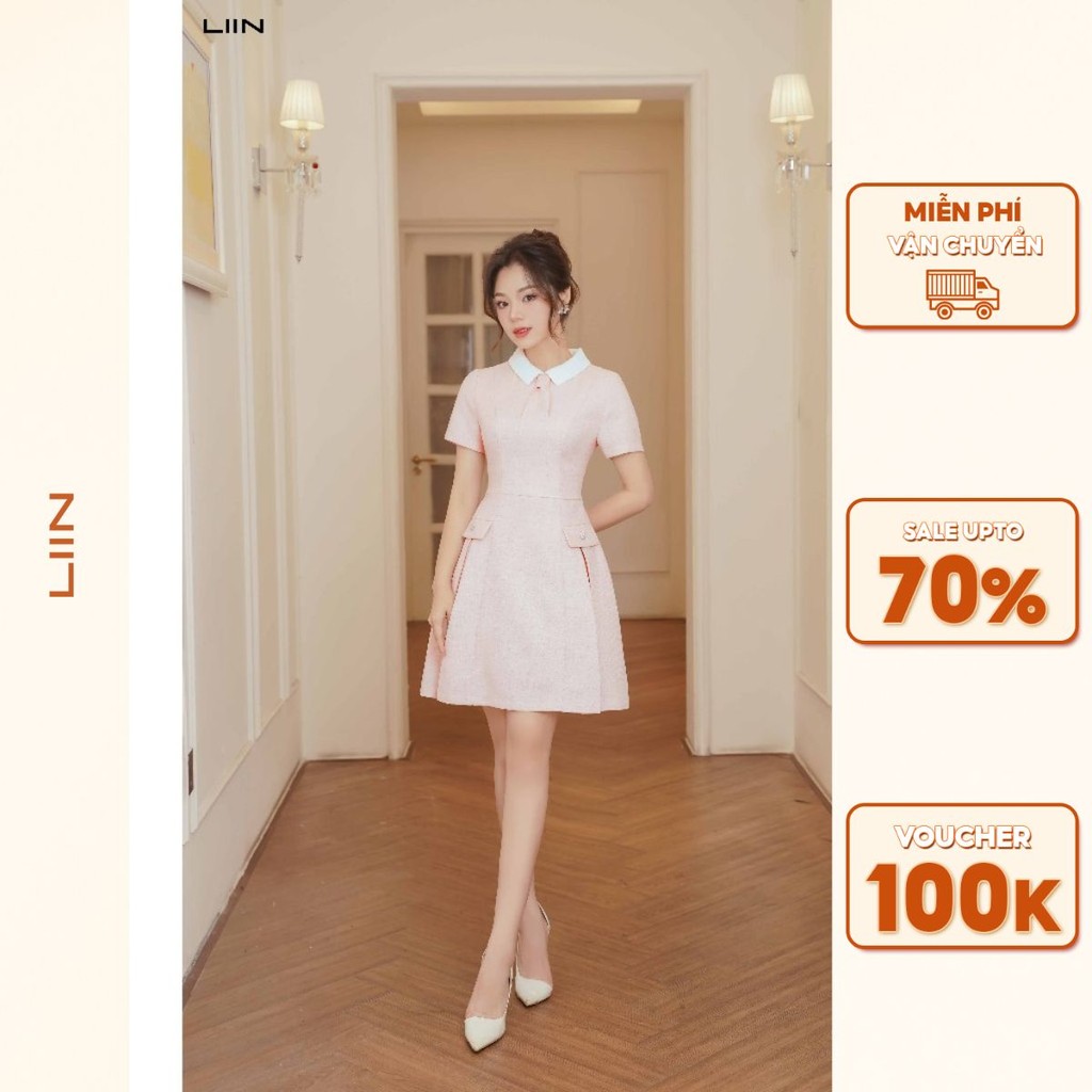 Đầm Text Hồng Dáng Xòe Cổ Trắng Sang Trọng Thanh Lịch - LIIN Clothing ...
