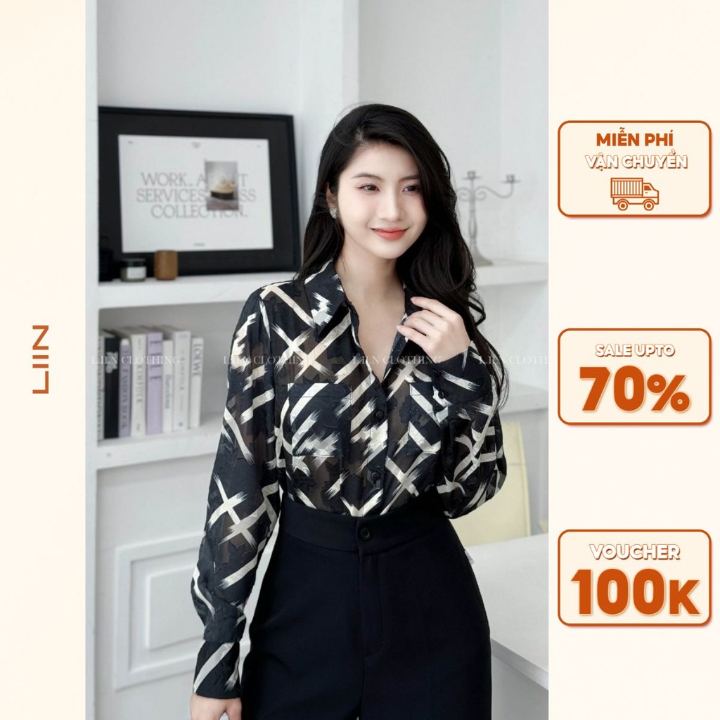 Áo Sơ Mi Họa Tiết Đen Trắng Chất Liệu Lụa Liin Clothing SMD493PRI-S24 ...