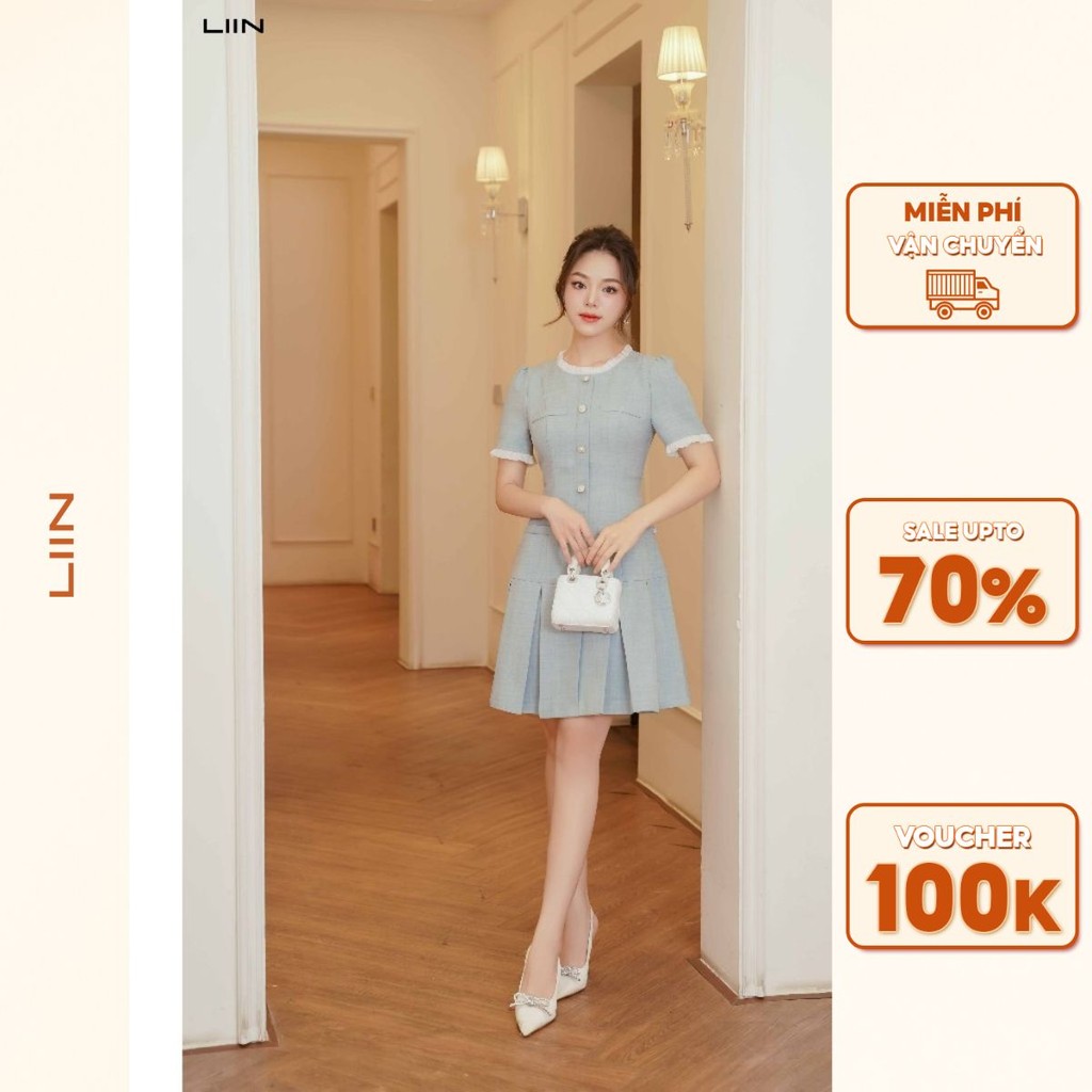 Đầm Xanh Xước 6 Cúc Dáng Xòe Xinh Xắn - LIIN Clothing - VXT322SBL-S24 ...