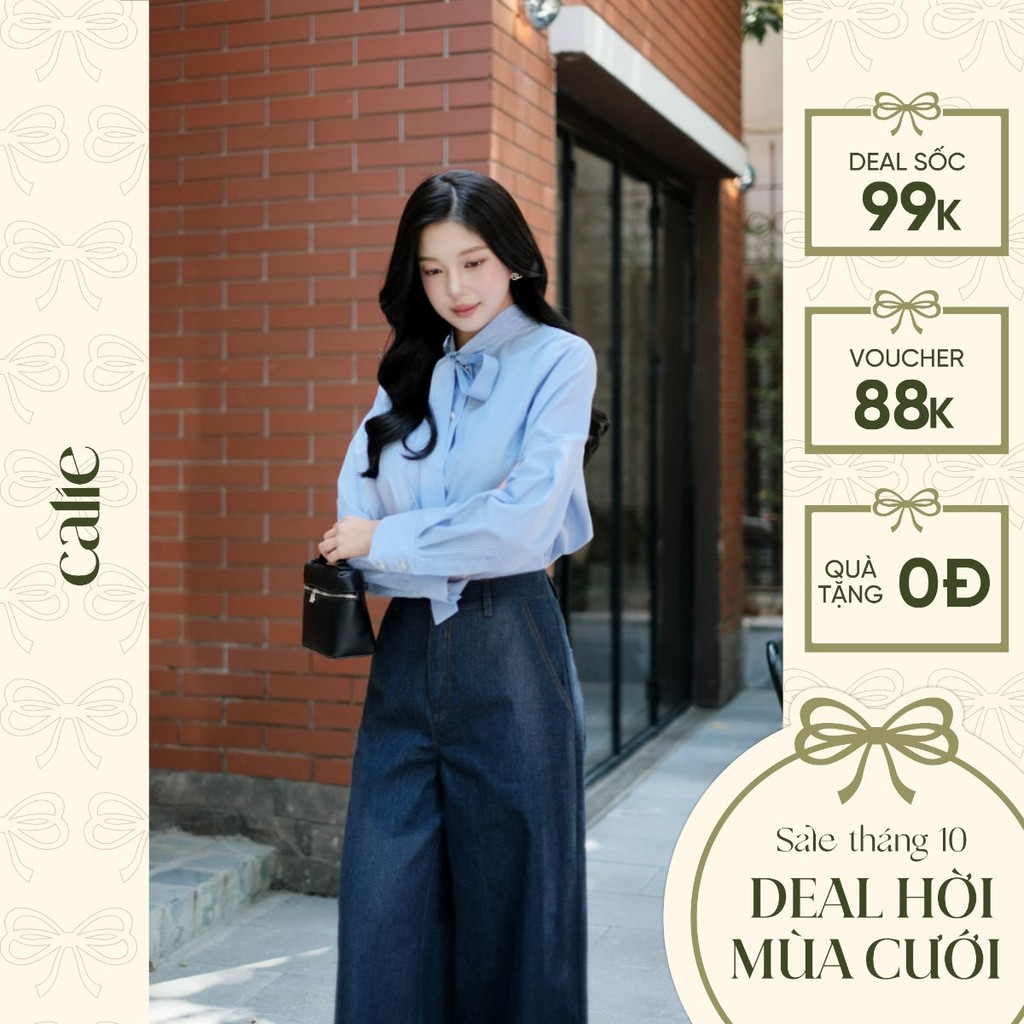 Aó sơ mi kẻ cách điệu cổ nơ kẻ xanh thời trang nữ công sở thiết kế Calie - AC430 | Shopee Việt Nam
