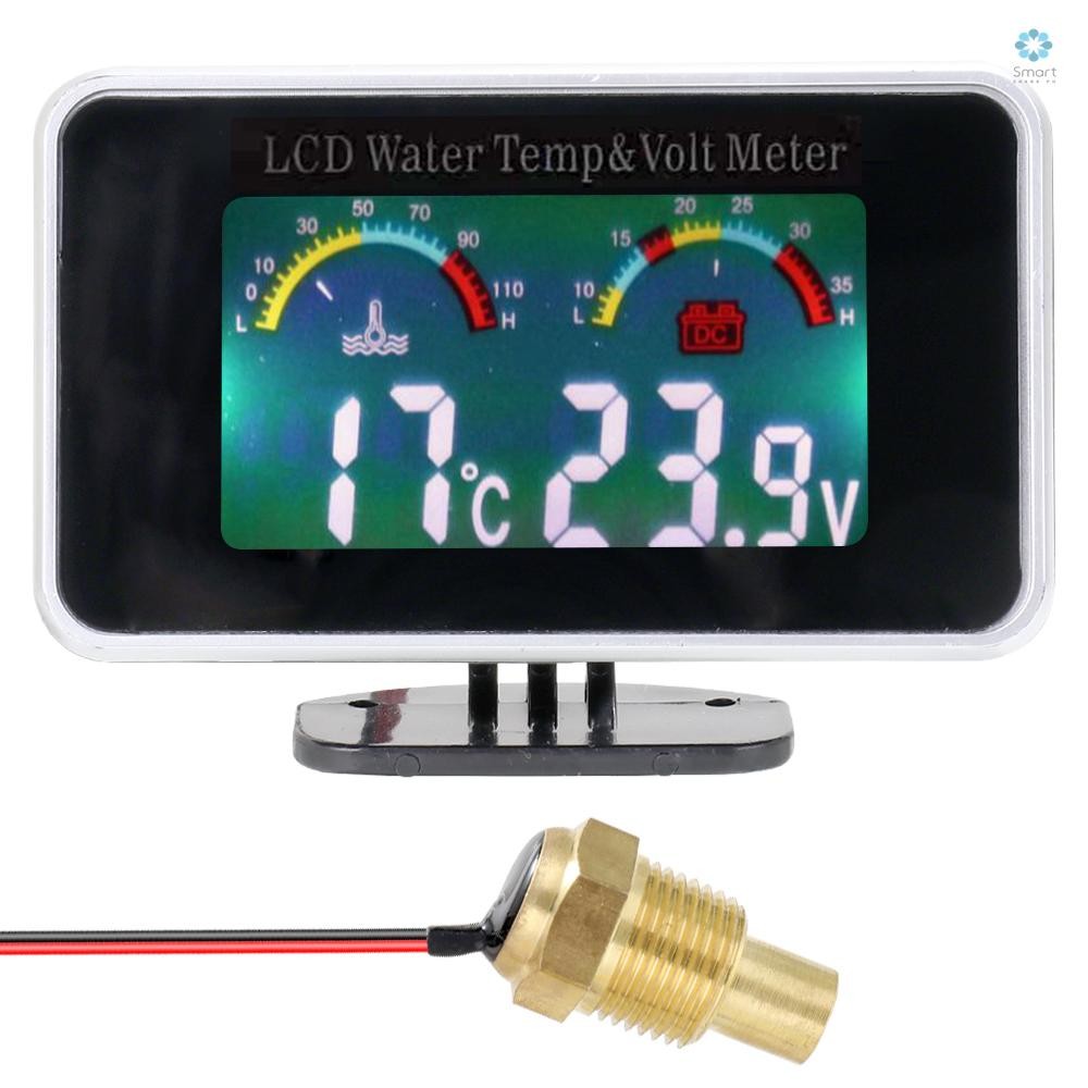 Voltmeter Car LCD Digital Display Water Temperature Meter Thermometer ...