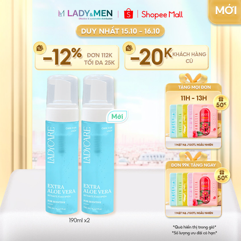 Bộ 2 chai bọt vệ sinh Ladycare Extra Aloe Vera cho da nhạy cảm 190ml ...