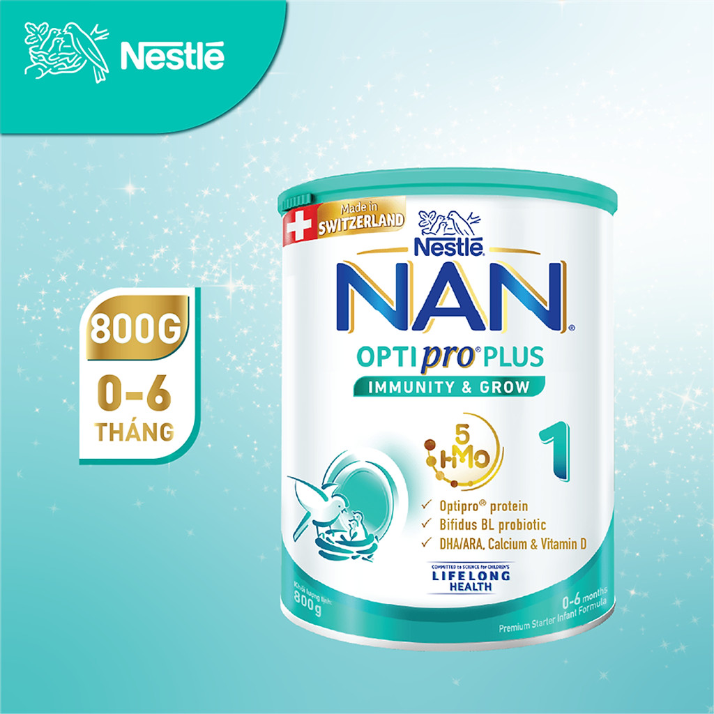 Sữa bột Nestlé NAN OPTIPRO PLUS 1 800g/lon với 5HMO Sản Xuất Tại Thụy Sĩ (0 - 6 tháng) | Shopee ...