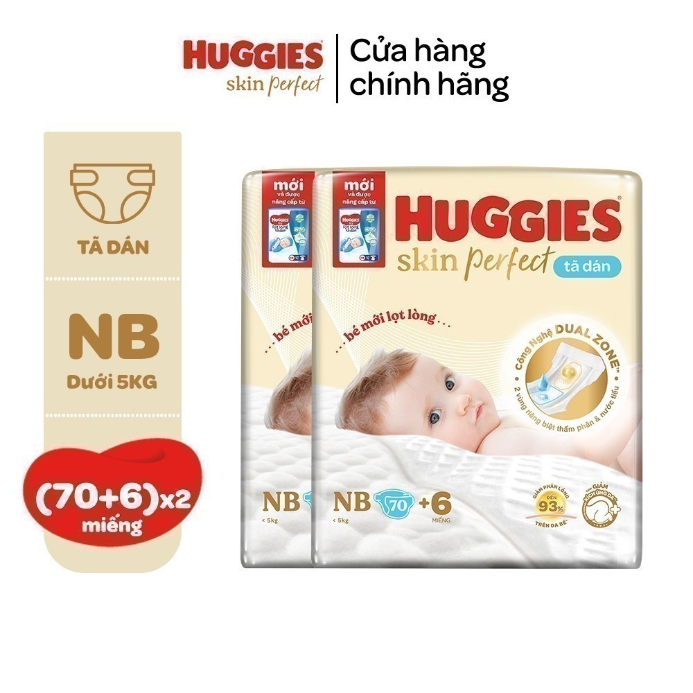 [Độc quyền live 1] Combo 2 Tã dán sơ sinh Huggies Skin Perfect NB40/NB70/S54/S80 | Shopee Việt Nam