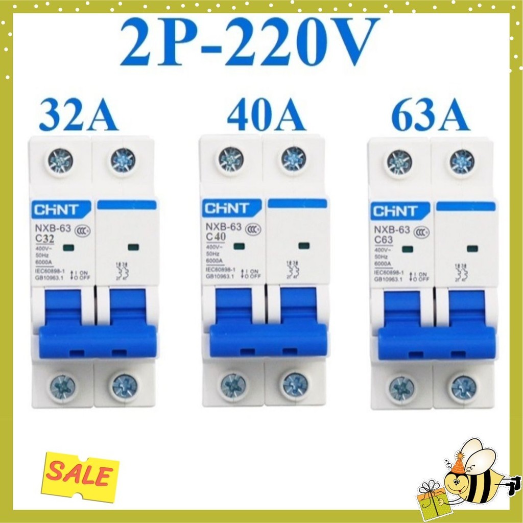 [MỚI] Aptomat CHINT NXB 1P 2P 3P 16A, 20A, 25A, 32A, 40A, 63A - át tép cài thanh ray MCB dạng ...