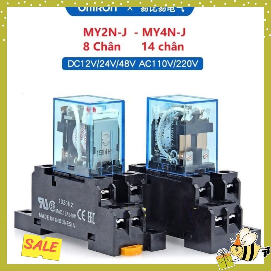 [MỚI] Rơ le trung gian 8 chân 220v, 24vac, 24vdc, 110vac, 380vac ( kèm đế ) MY2N-J | Shopee Việt Nam