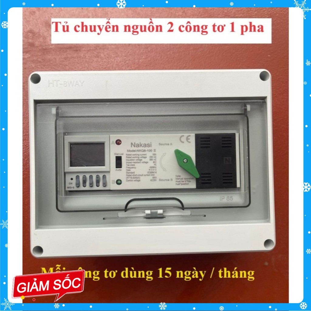 [CHÍNH HÃNG]Tủ chuyển nguồn 2 công tơ điện luân phiên 1 pha ATS 2P 100A ...
