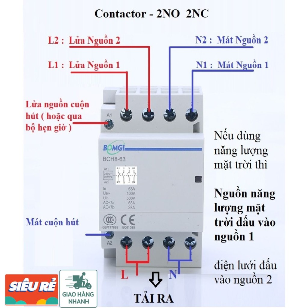 Congtactor BOMGI 2NO 2NC 63A - Khởi dùng làm chuyển nguồn tự động ATS ...