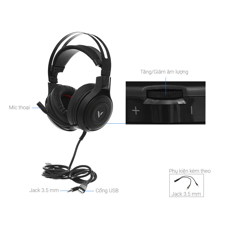 Tai nghe Gaming Rapoo VH520C | Tai nghe chụp tai chơi game | Đèn LED ...
