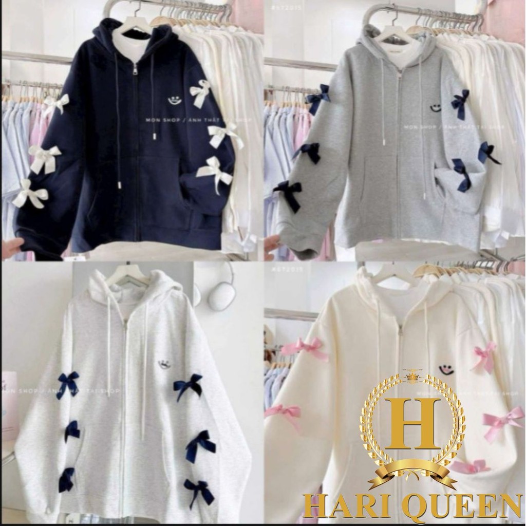Áo Khoác Nỉ Mũ 2 Lớp Thêu Mặt Cười Phối Nơ Tay Siêu Xinh Hottrend 2024 HARIQUEEN | Shopee Việt Nam