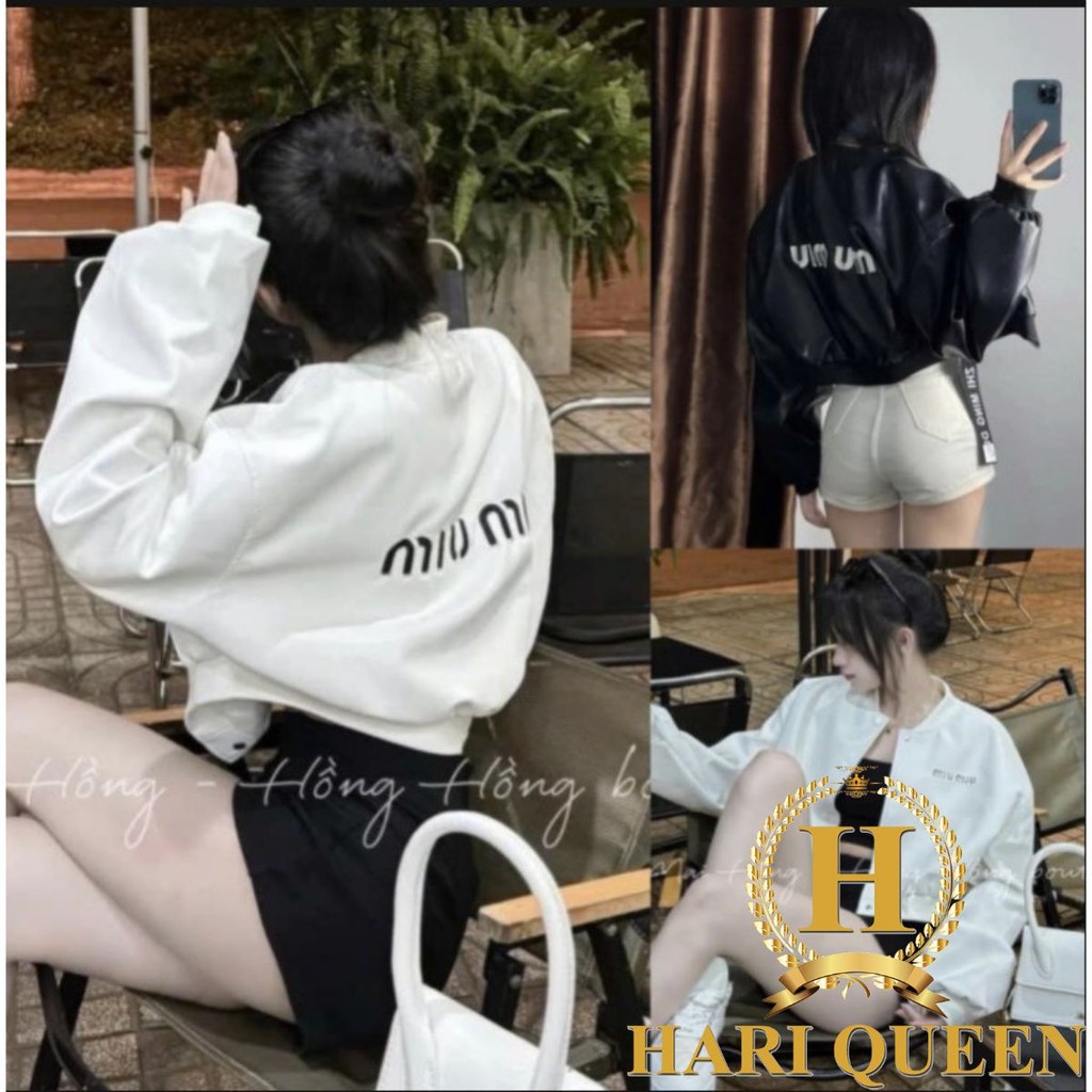 Áo khoác da dáng croptop thêu chữ MiuMiu siêu xinh hottrend 2024 phong cách trẻ trung tôn đang ...