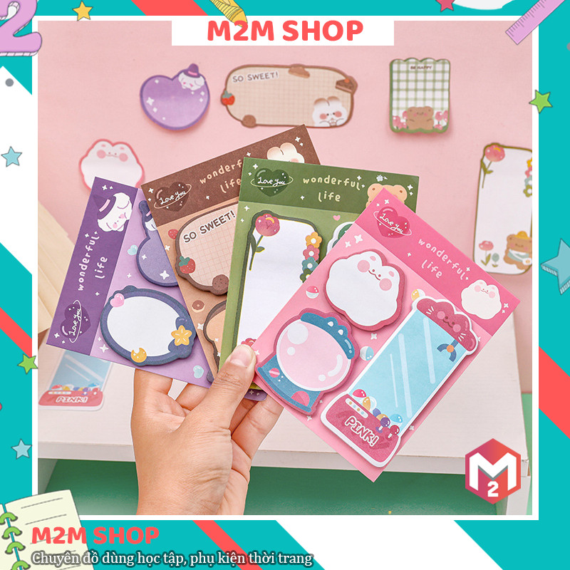 Set 3 tập giấy note ghi chú Hangsu nhiều hình cute dễ thương, giấy nhớ ...
