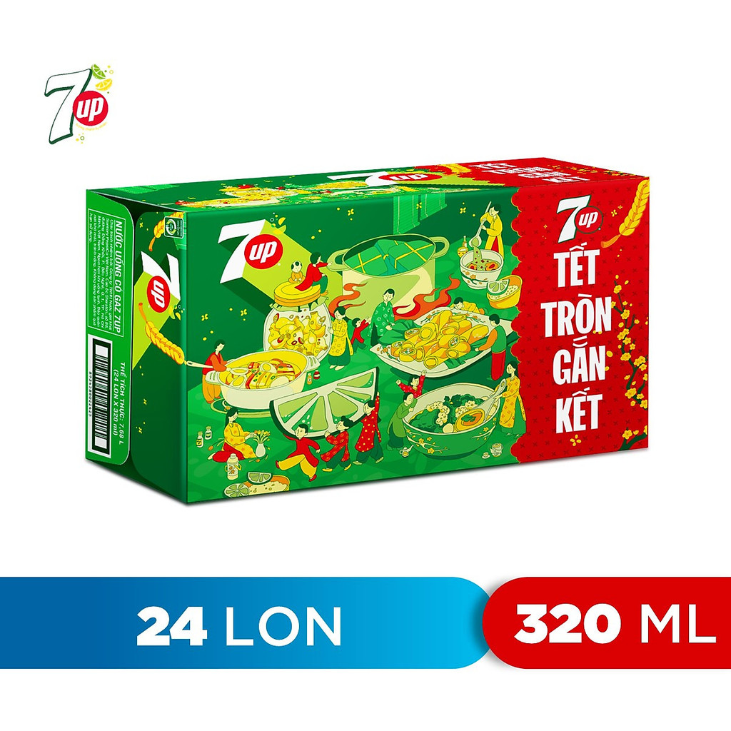 Thùng 24 Lon Nước Ngọt Có Gaz 7Up lon xanh (320ml/lon) | Shopee Việt Nam