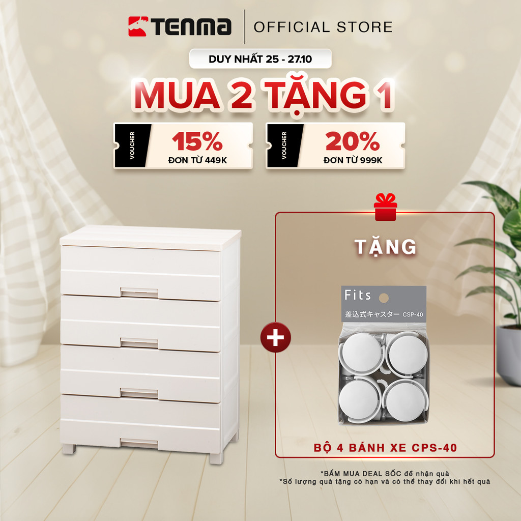 Tủ Nhựa Đa Năng 4 Ngăn Kéo Fits Plus Easy FE6504 TENMA, Lắp Được Bánh Xe Bán Rời, Mặt Trên Vân ...