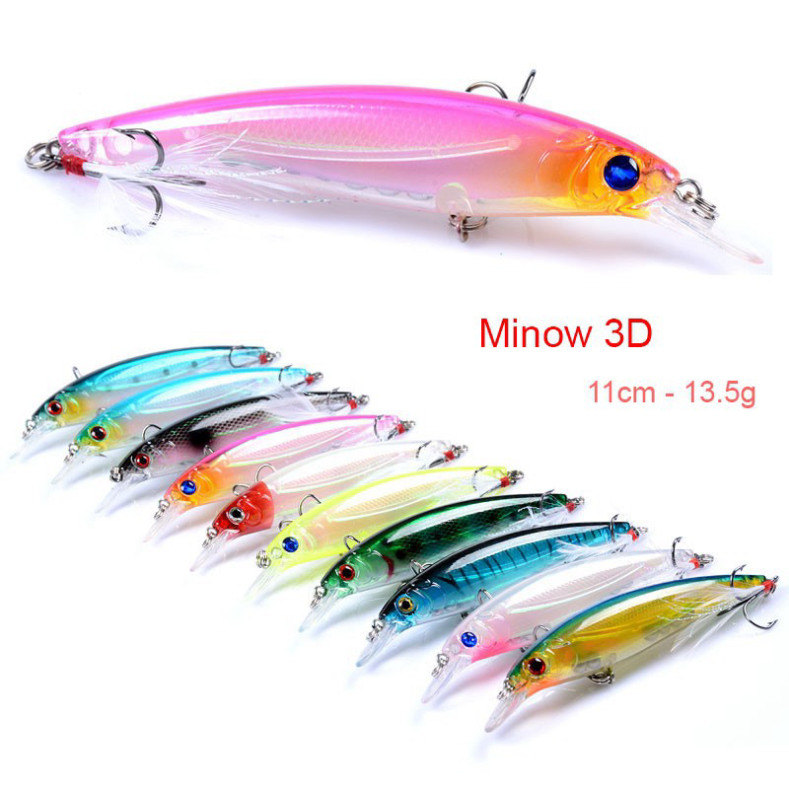 Mồi câu lure Minow 3D dài 11cm nặng 13,5g đặc biệt nhạy cá chẽm lá ...