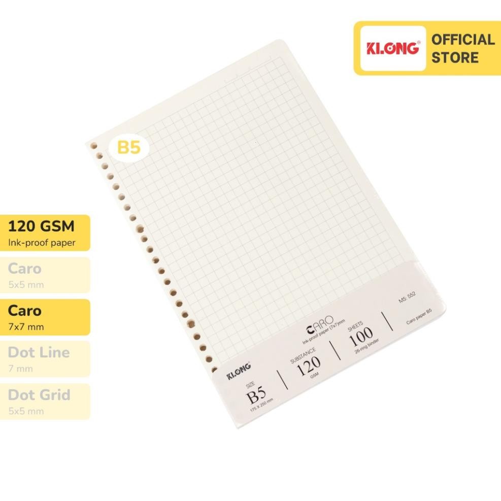 Ruột sổ còng giấy refill KLONG Caro Dot Line Dot Grid A5 B5 A4 200 ...