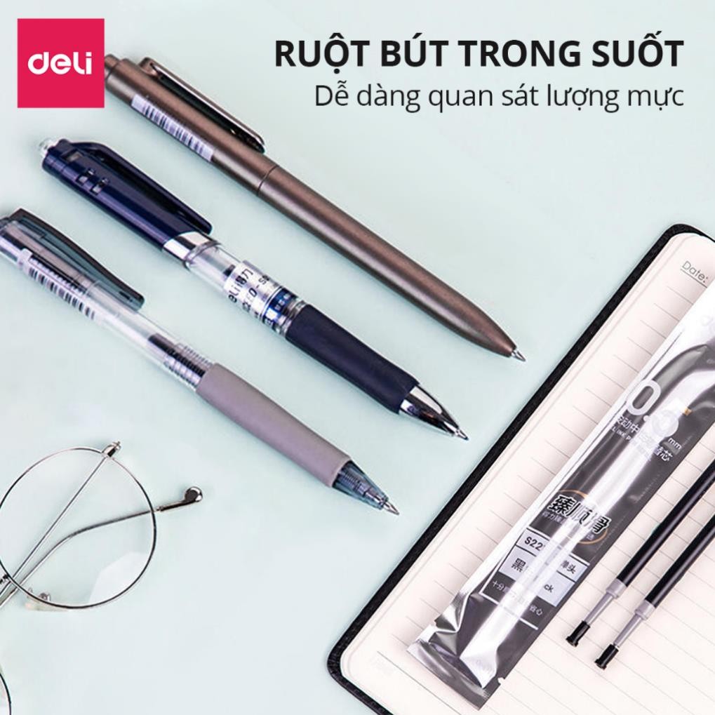 Combo 20/10 ruột bút gel S221 Deli 0.5mm dùng cho bút bi nước A575 viết trơn tru phù hợp học ...