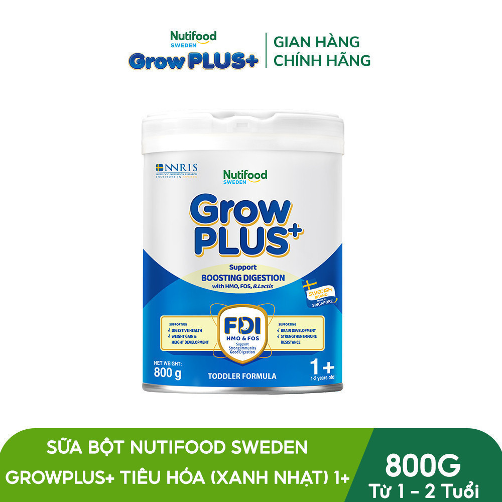 Sữa bột Nutifood Sweden GrowPLUS+ Tiêu Hóa (Xanh Nhạt) 1+ - Tiêu hóa khỏe, tăng cân (Lon 800g ...